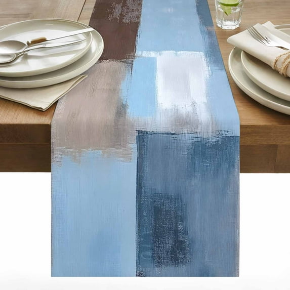Abstract Color Stitching Table Runner 13x72 inch Brown Blue Graffiti ...