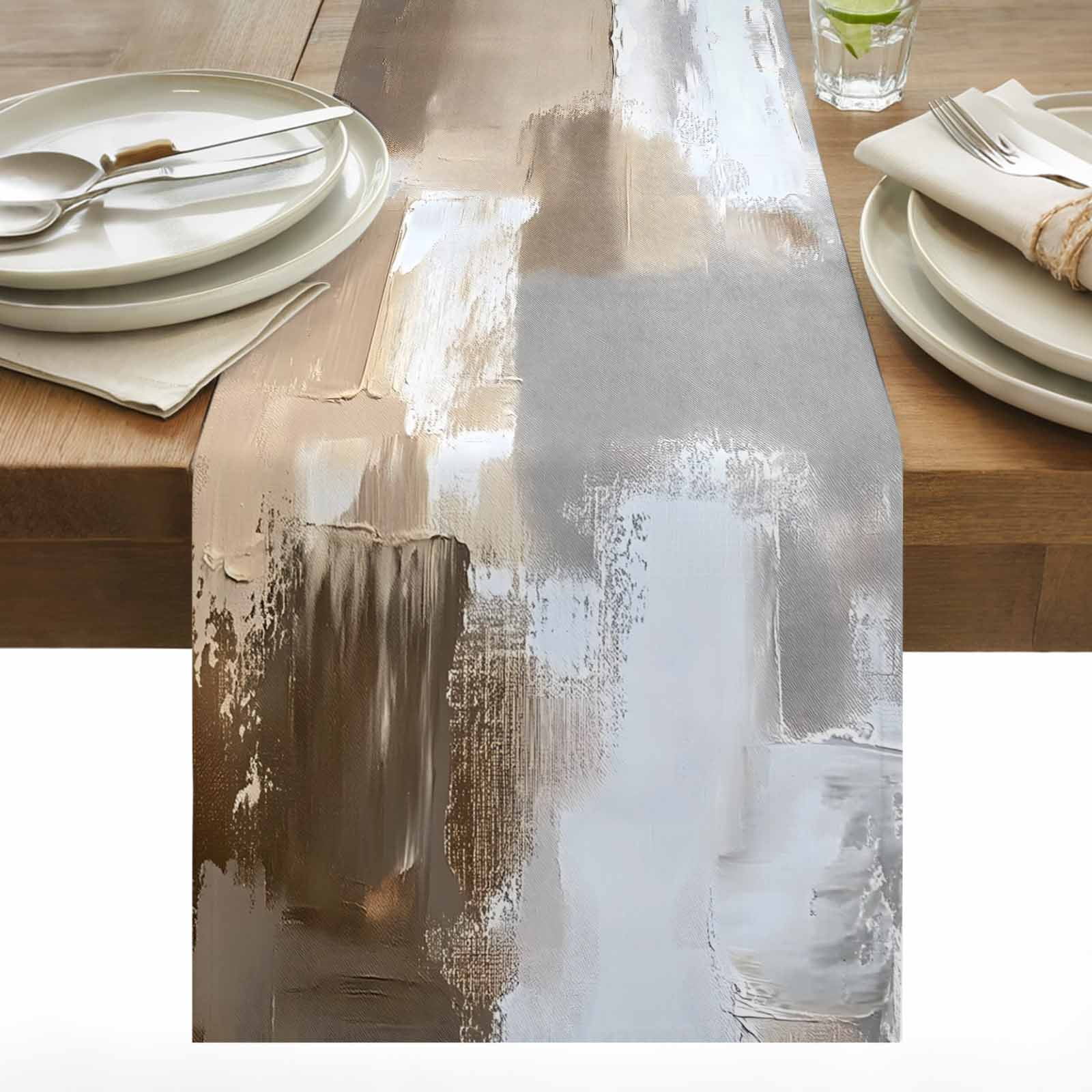 Abstract Color Stitching Table Runner 13x72 inch Brown Gary Graffiti ...