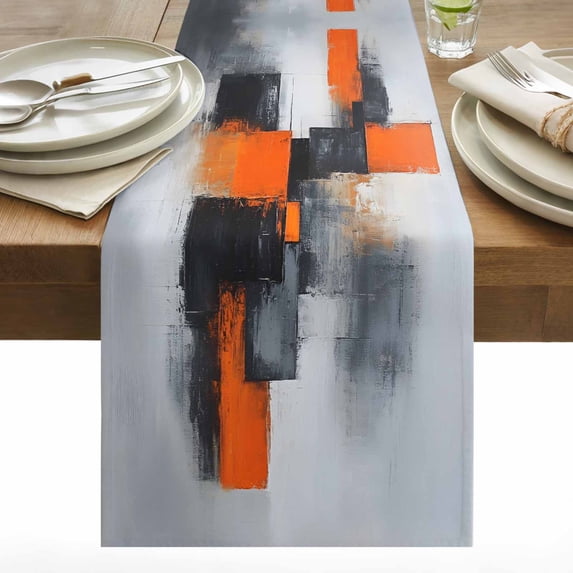 Abstract Color Stitching Table Runner 13x72 inch Orange Black Graffiti ...
