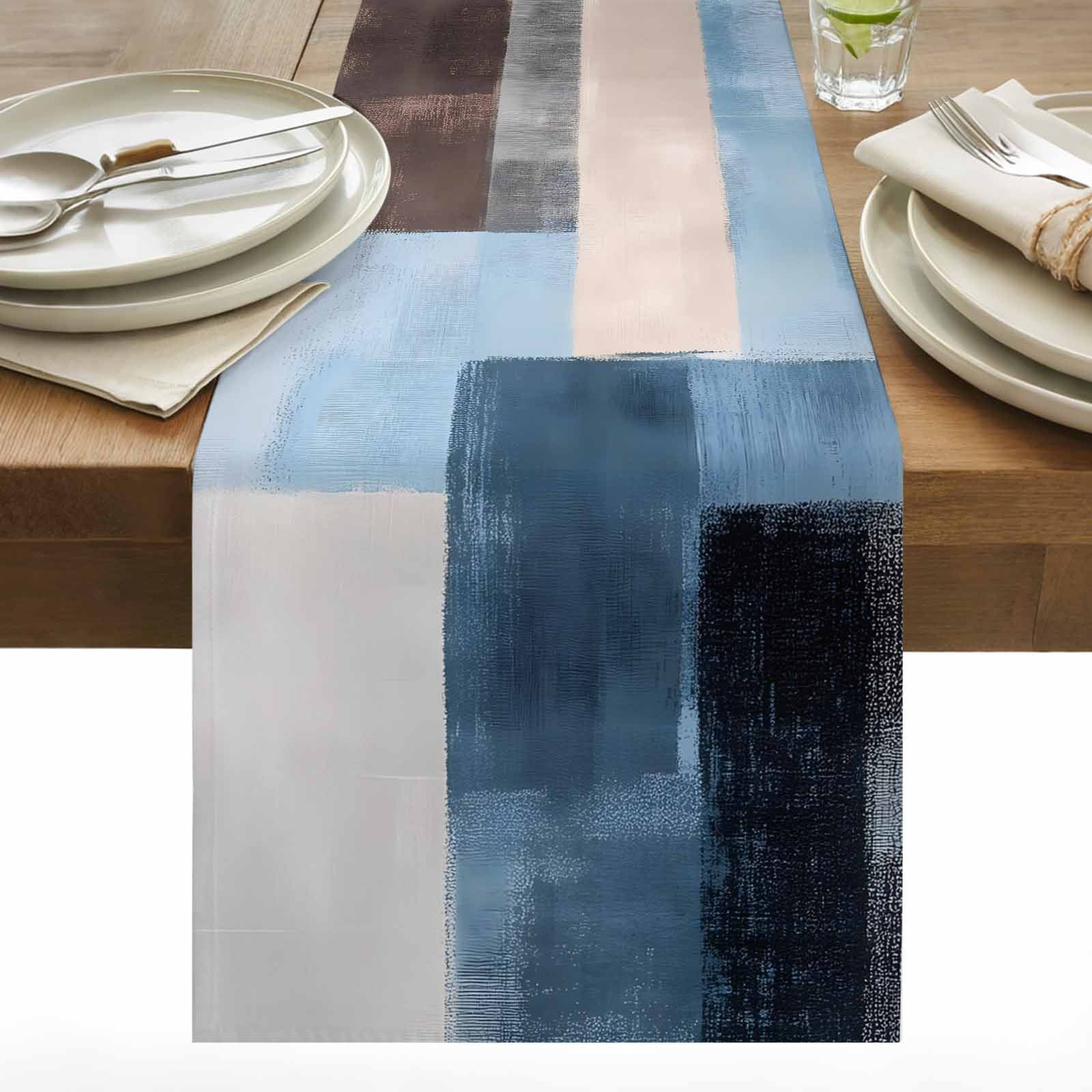 Abstract Color Stitching Table Runner 13x90 inch Black Blue Graffiti ...
