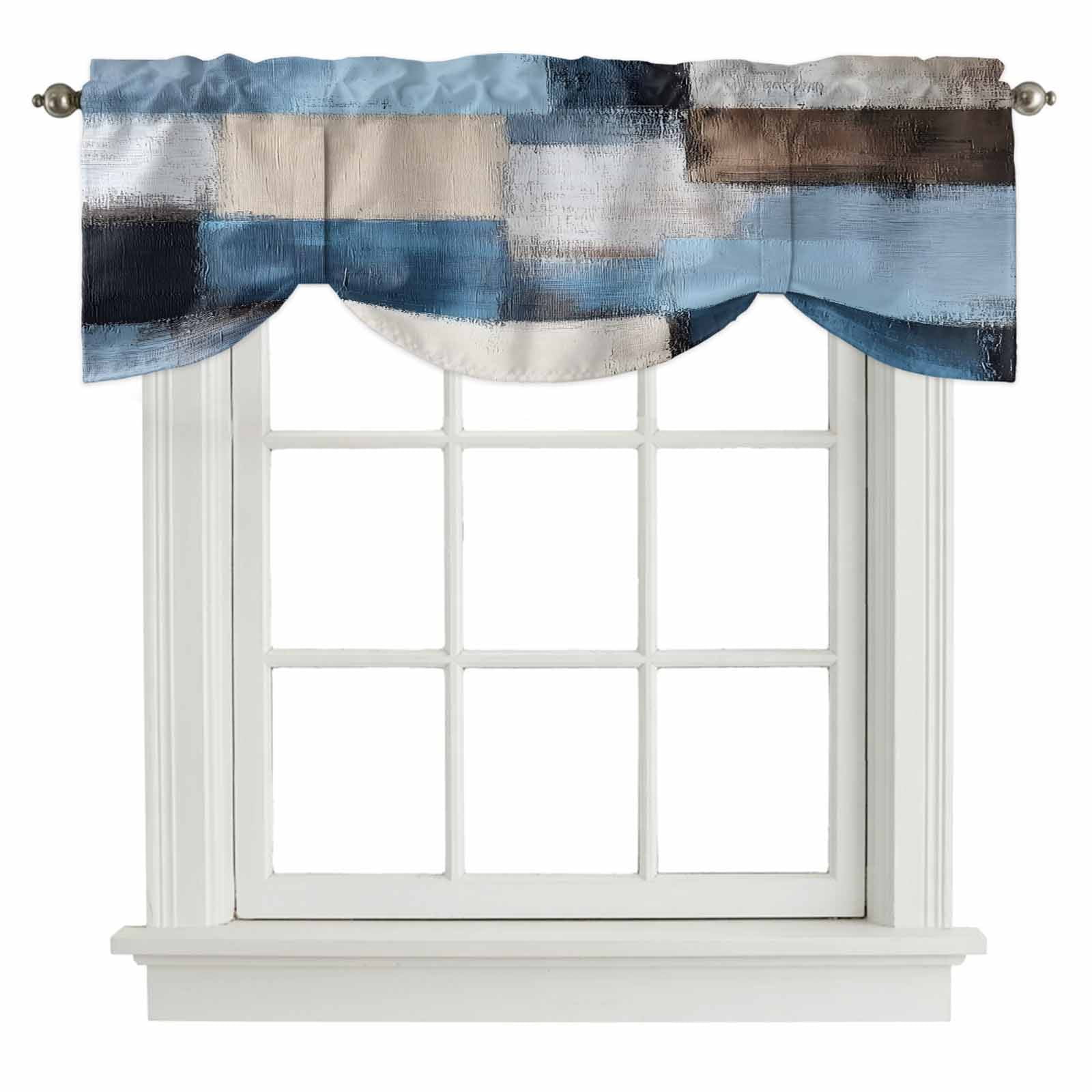 Abstract Color Stitching Tie Up Valances Curtain, Blue Brown Graffiti ...