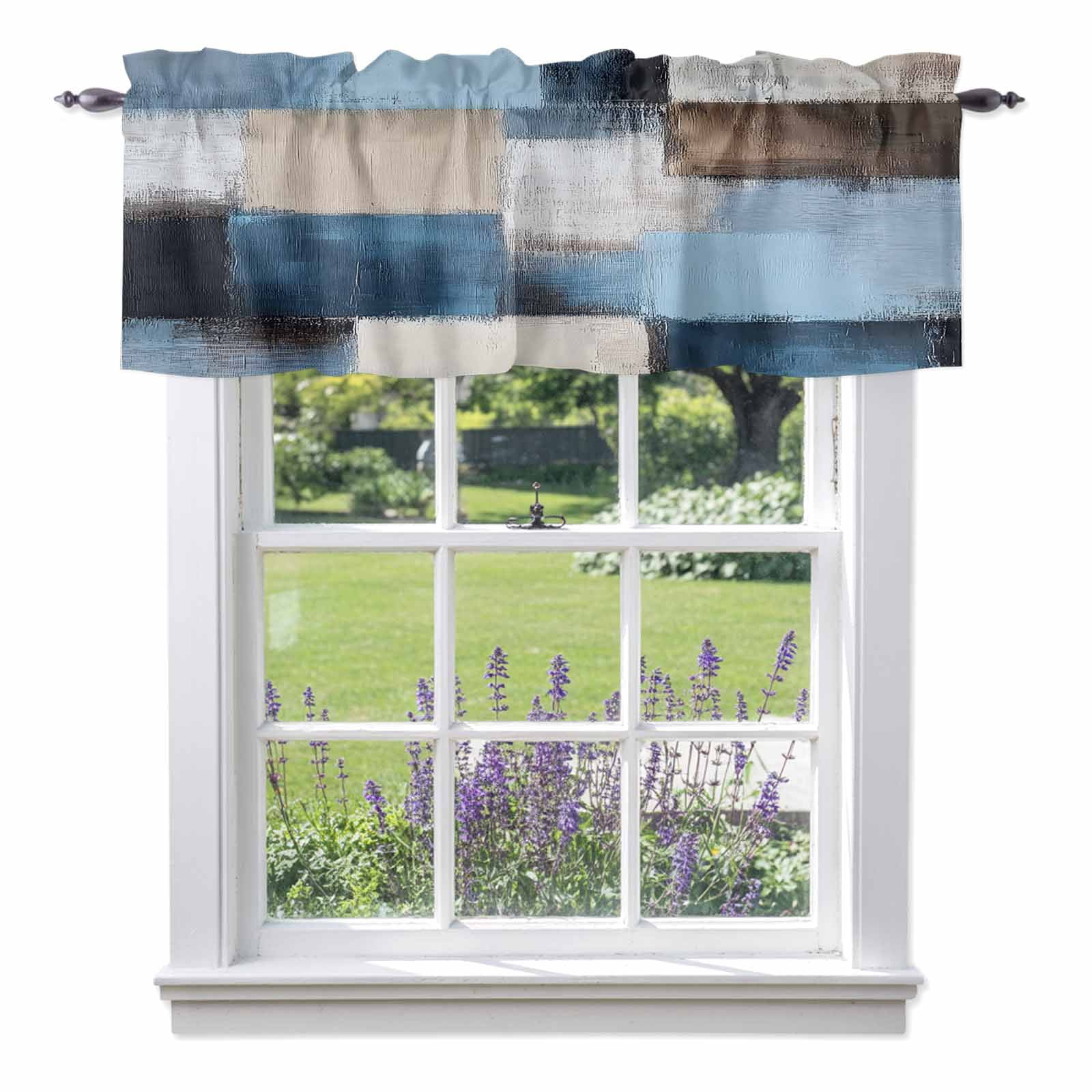 Abstract Color Stitching Valances for Windows, Blue Brown Graffiti ...