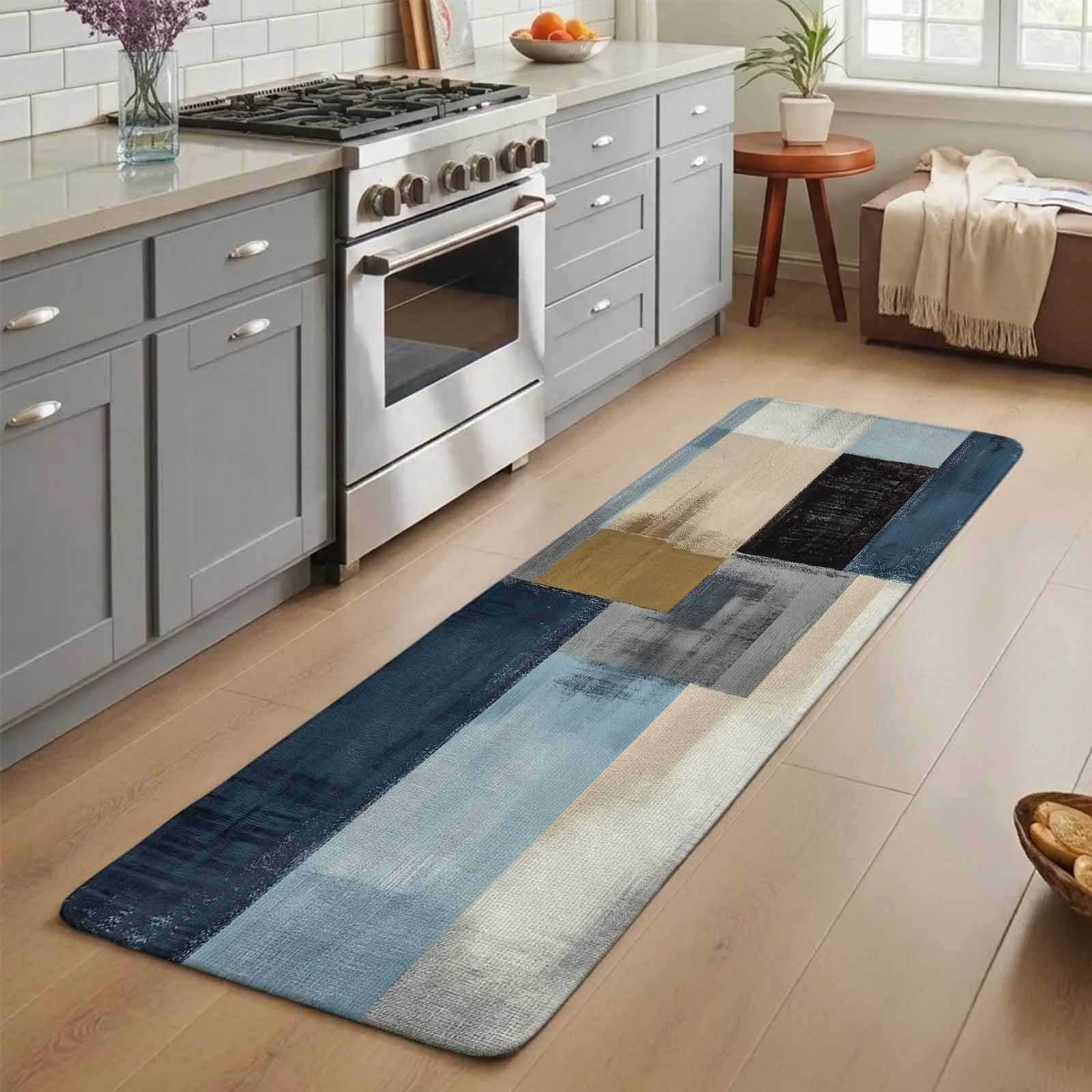 Abstract Color Stitching Washable Runner Rug 3X5 ft Gary Blue Graffiti ...