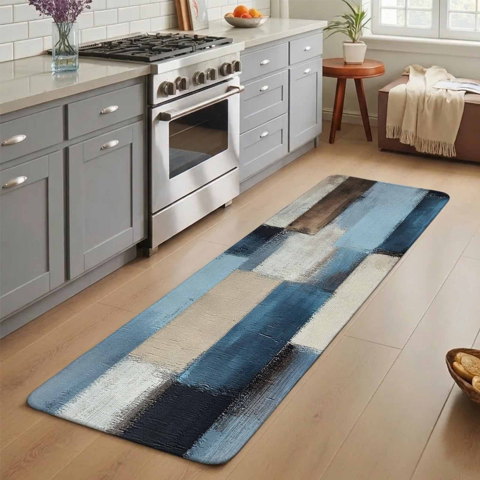 Abstract Color Stitching Washable Runner Rug 3X7 ft Blue Brown Graffiti ...