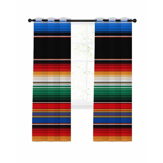 Abstract Color Stripes Blackout Curtains 63 Inch Length Navy Black Red ...