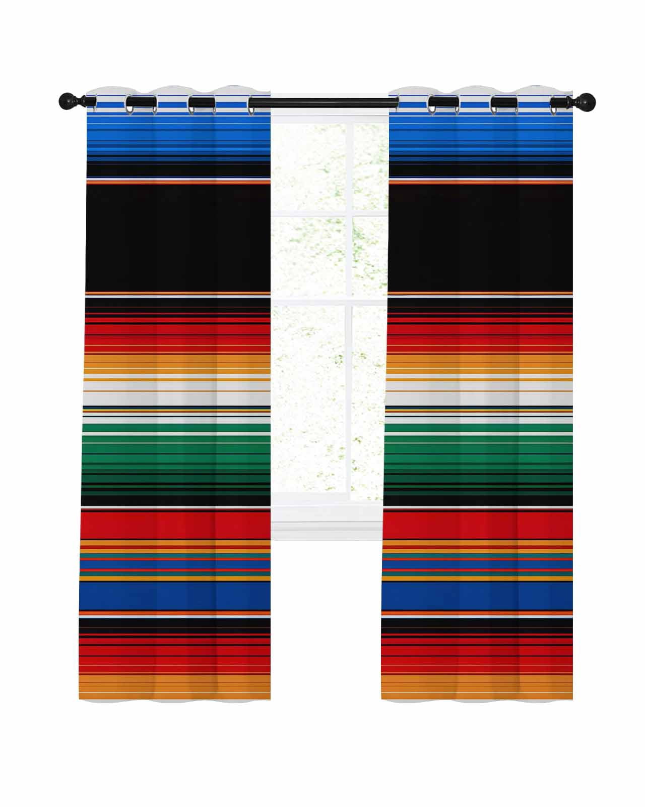 Abstract Color Stripes Blackout Curtains 63 Inch Length Navy Black Red ...