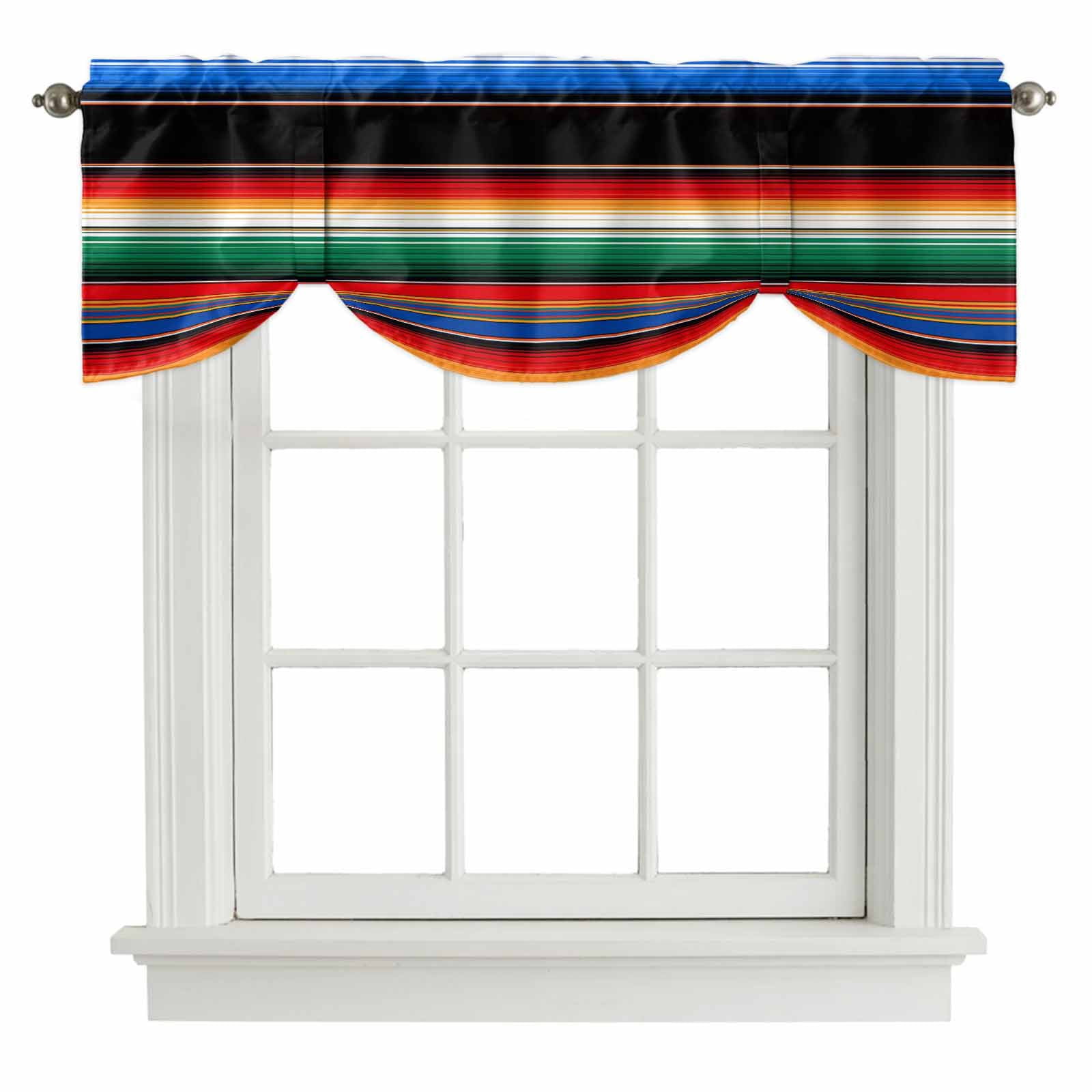 Abstract Color Stripes Tie Up Valance Curtains Navy Black Red Striped ...