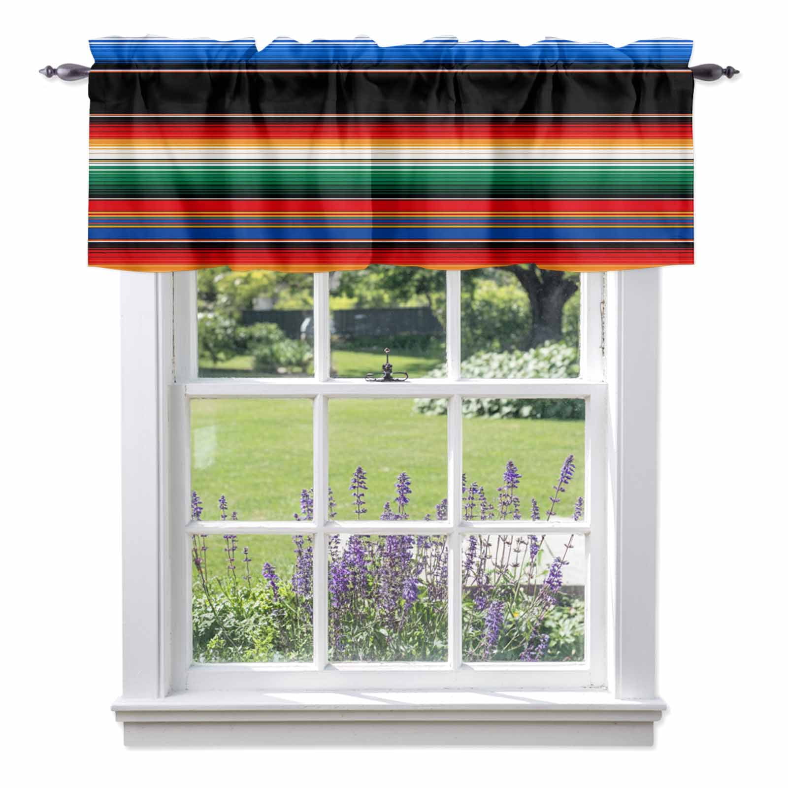 Abstract Color Stripes Valances for Windows, Navy Black Red Striped ...