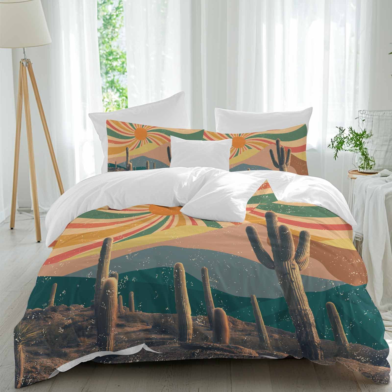 Abstract Color Sun Full Size Comforter Set, Cactus Mountain Desert ...