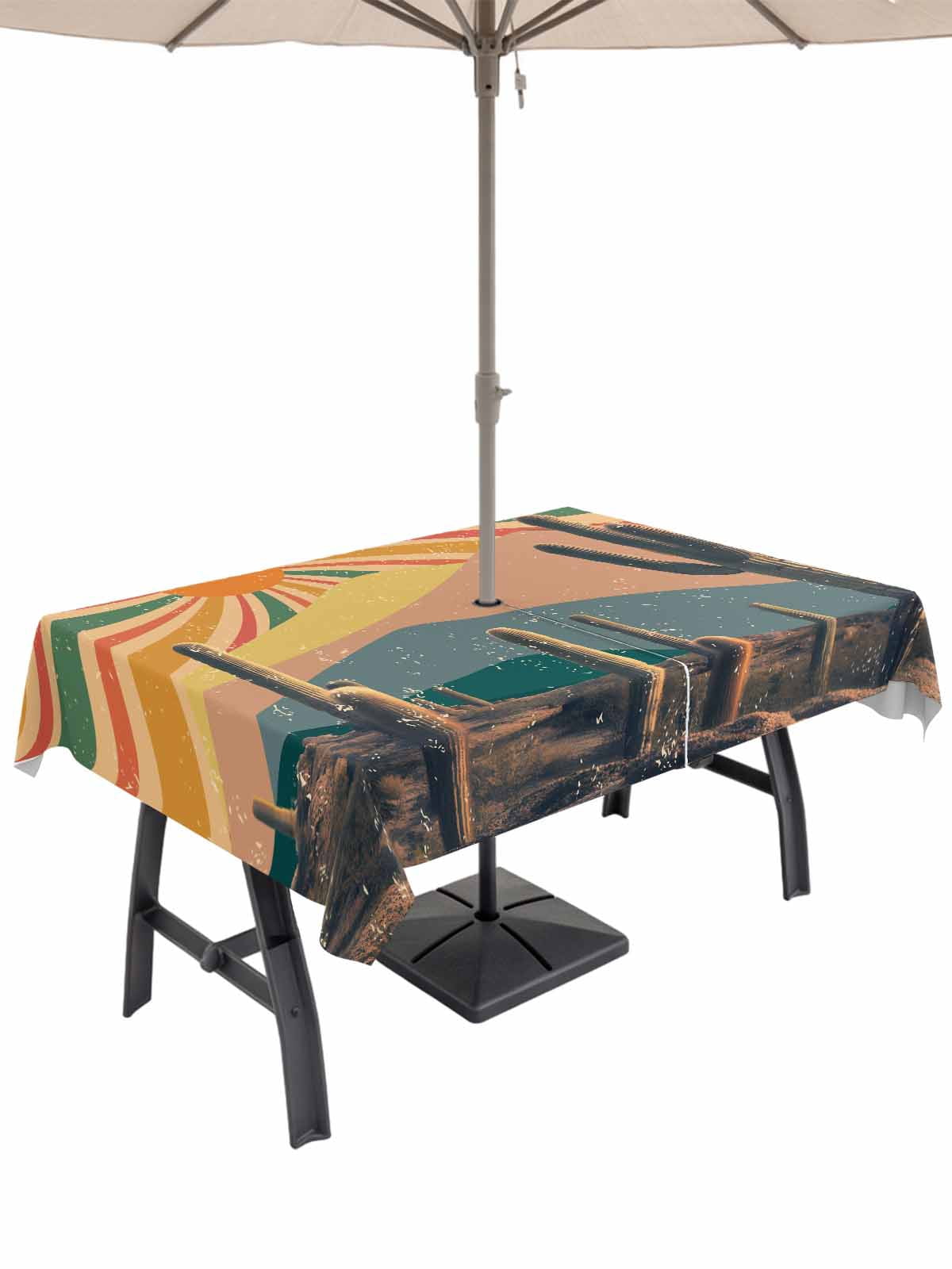 Abstract Color Sun Rectangle Outdoor Tablecloth with Umbrella Hole ...