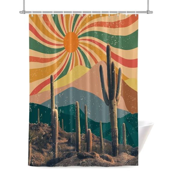 Abstract Color Sun Shower Curtains for Bathroom, Cactus Mountain Desert ...