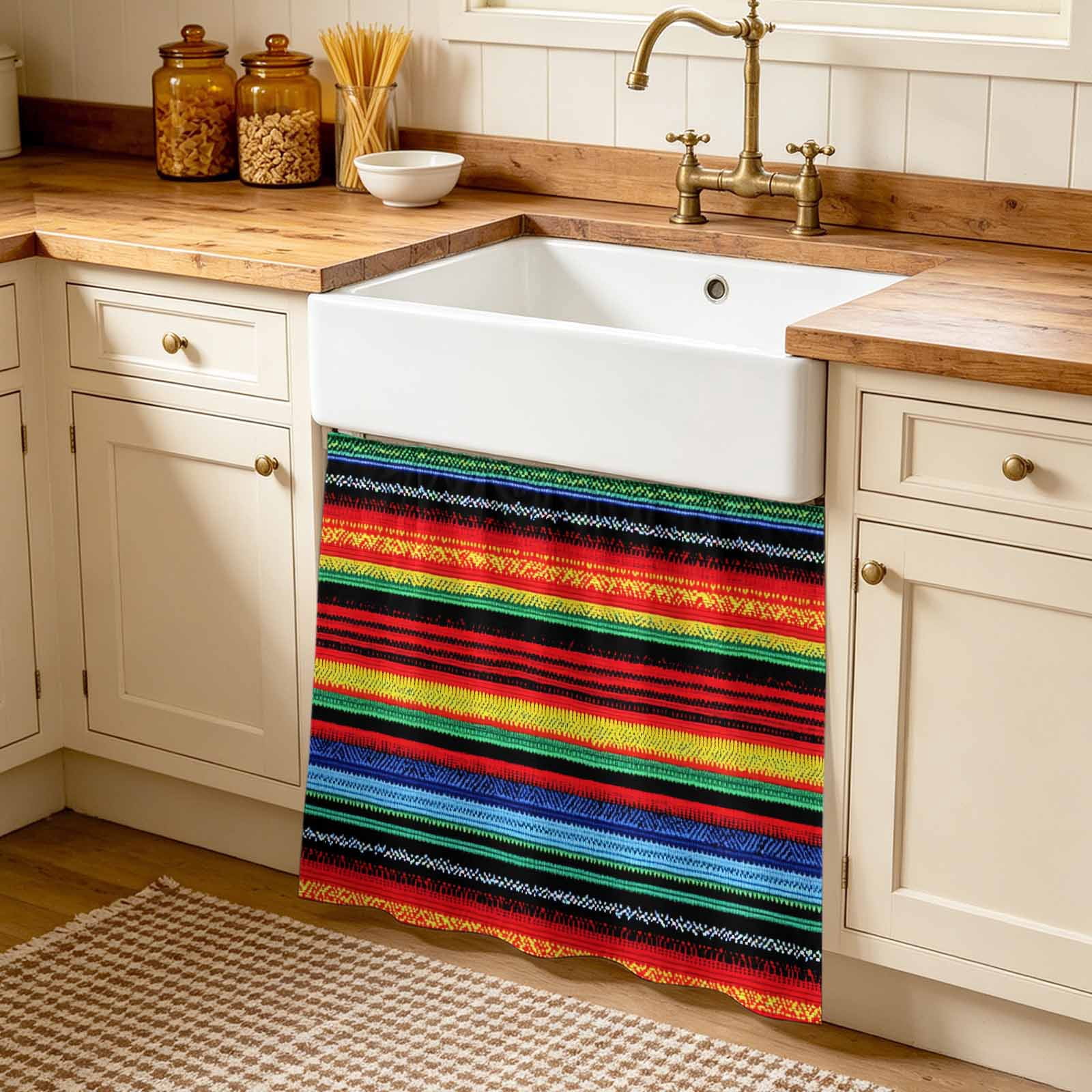 Abstract Colored Cabinet Curtain, Stripes Mexico Style Modern Art Sink ...