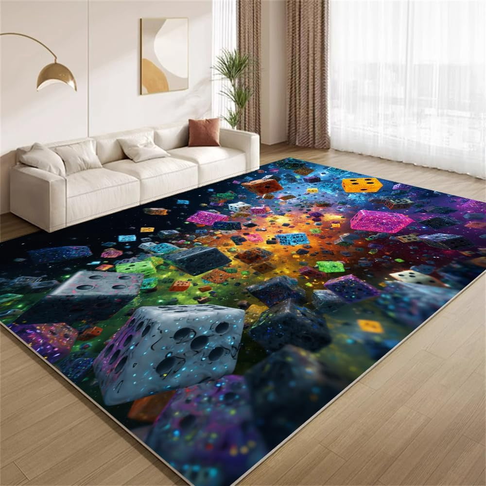 Abstract Colored Dice Area Rug, Modern Game Style Non Slip Easy Care ...