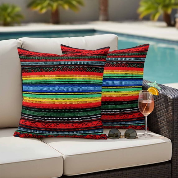 Abstract Colored Outdoor Throw Pillow Covers Set of 2, Stripes Ethnic ...