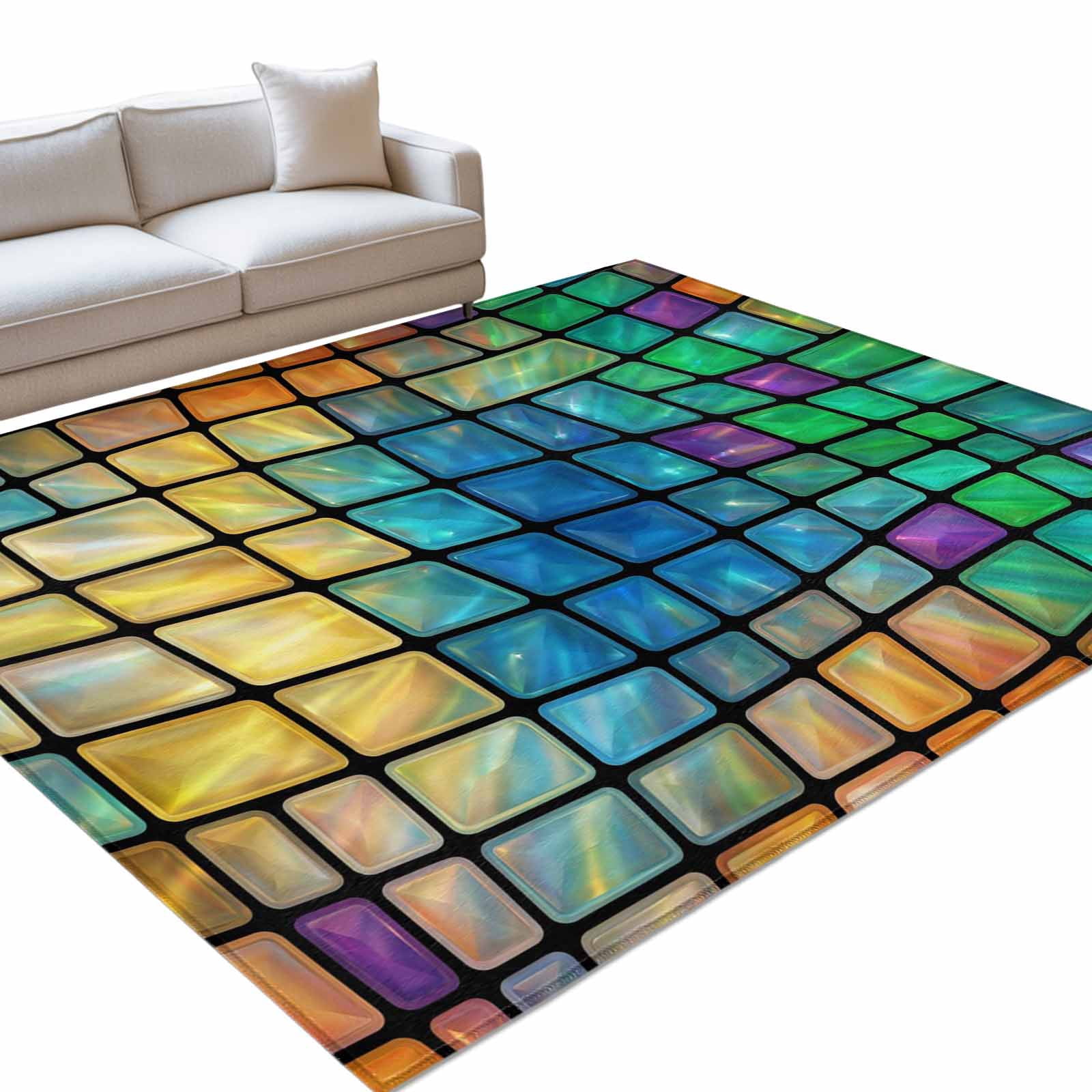 Abstract Colored Plaid Area Rug, Gradient Grid Gemstone Modern ...