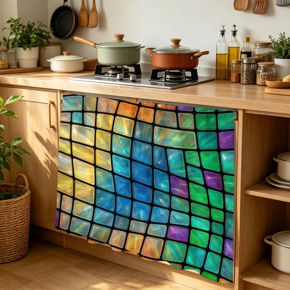 Abstract Colored Plaid Cabinet Curtains 35" W x 35" L Gradient Grid ...