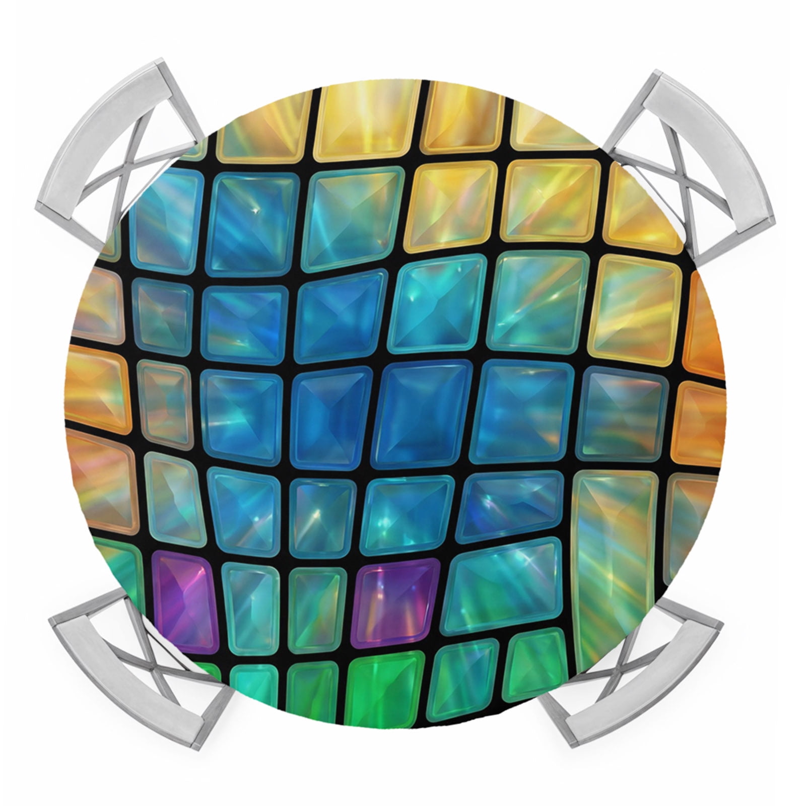Abstract Colored Plaid Round Table Cover, Gradient Grid Gemstone Modern ...