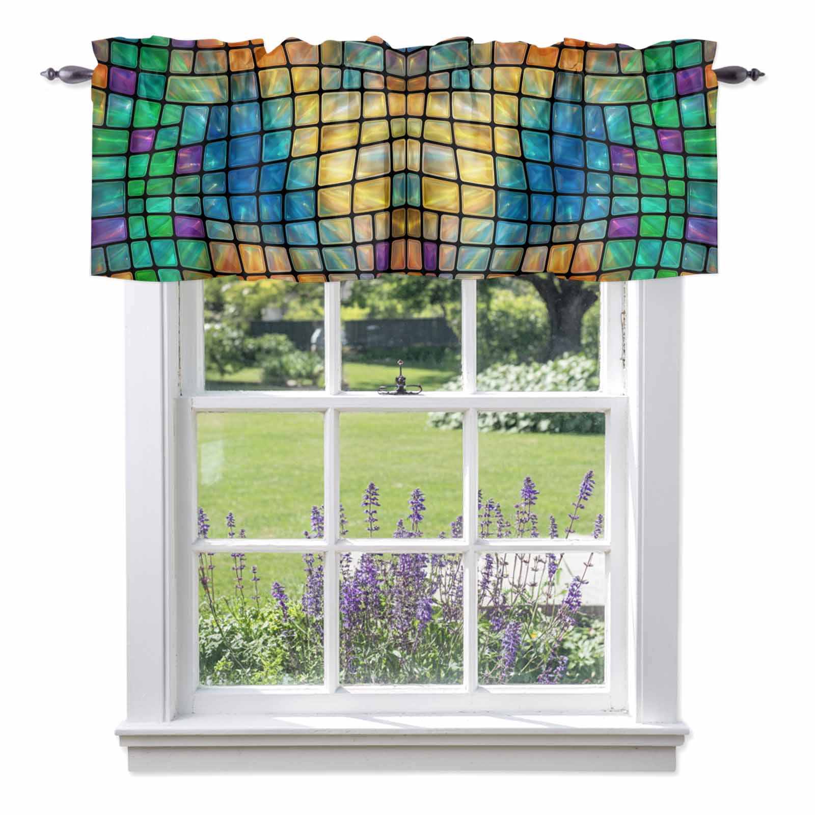 Abstract Colored Plaid Valances for Windows Gradient Grid Gemstone ...