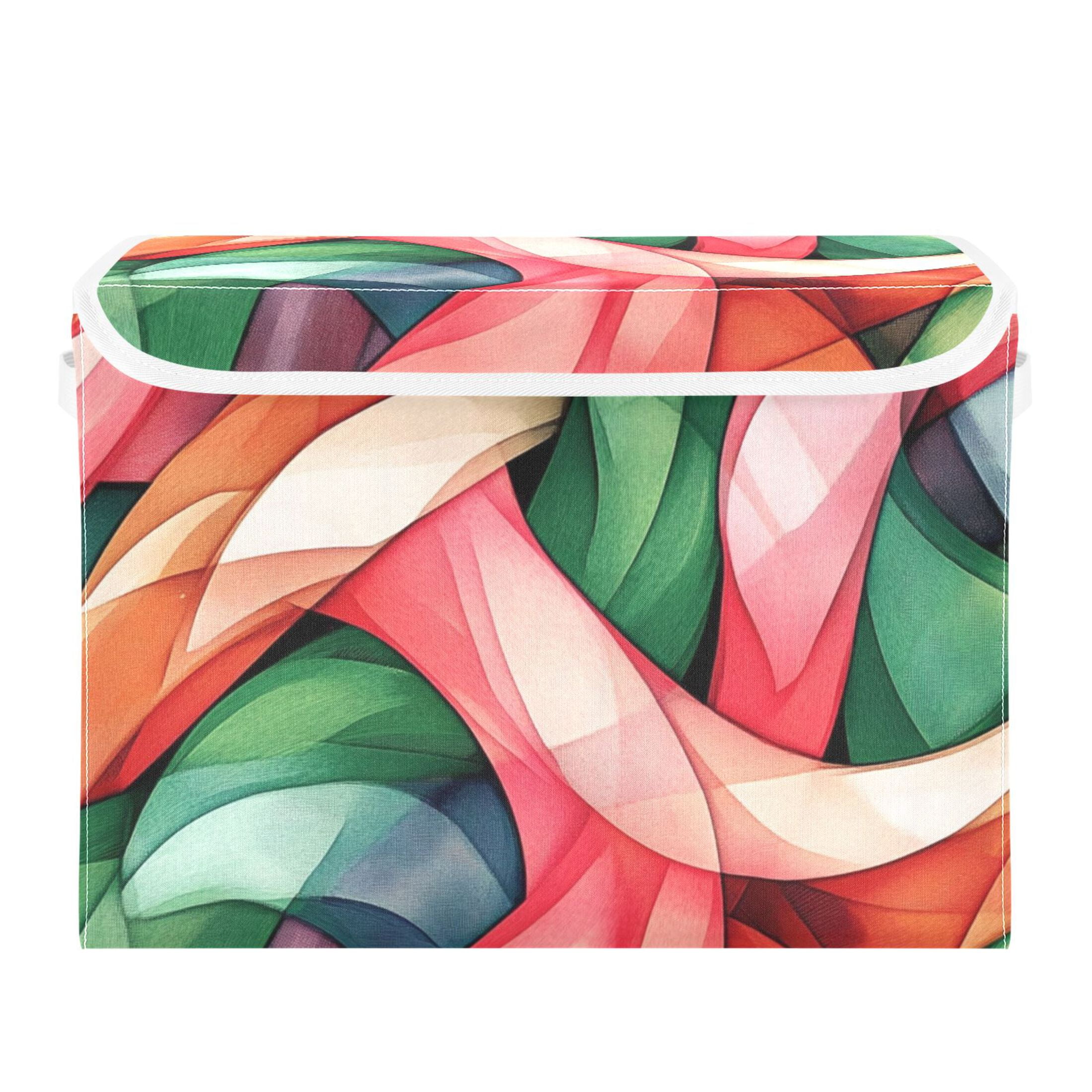 Abstract Colored Ribbons Large Storage Bins with Linen Collapsible Lid ...