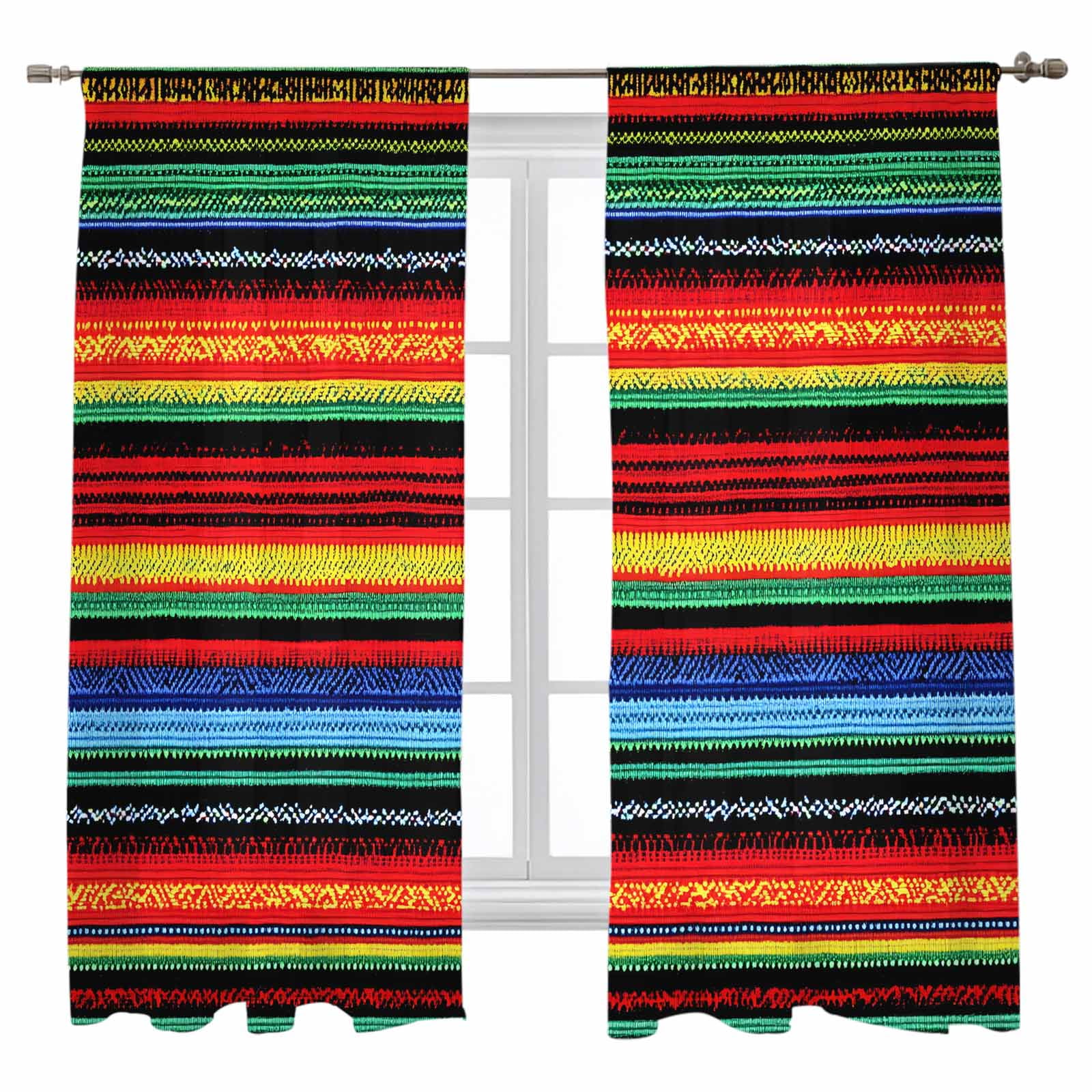 Abstract Colored Sheer Curtains 63 inches Long 2 Panels Set Stripes ...