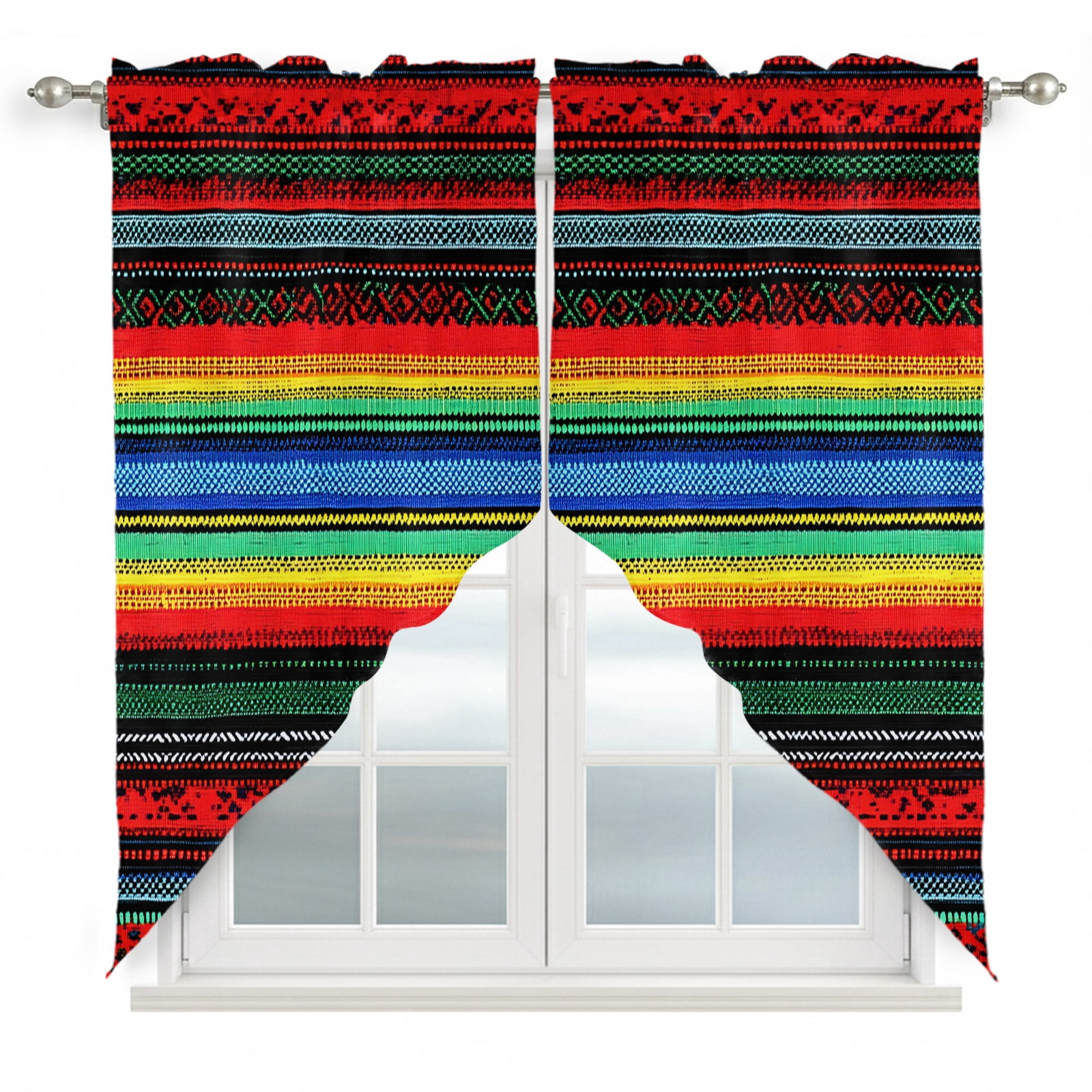 Abstract Colored Swag Curtain Valance for Window 2 Panels Stripes ...