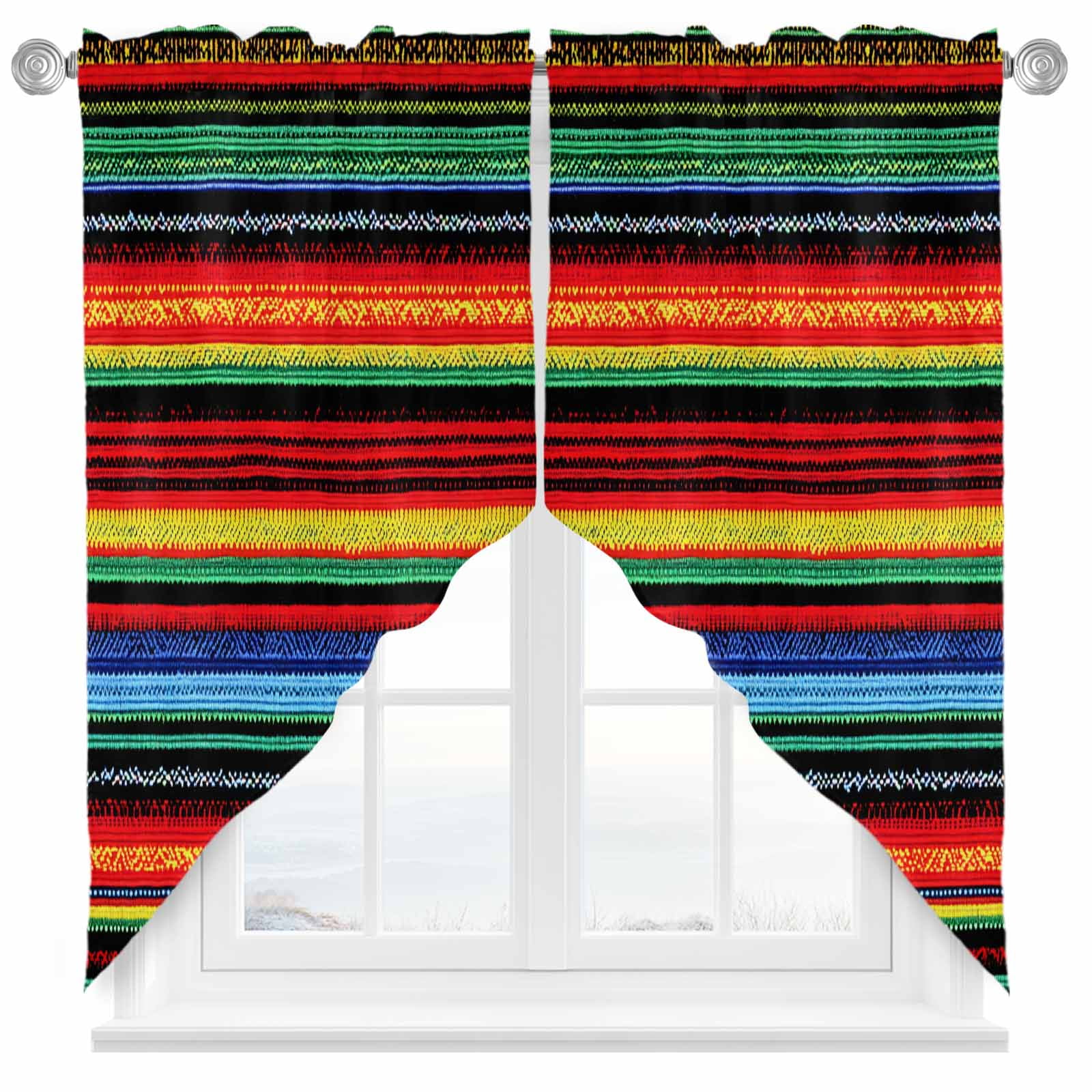Abstract Colored Swag Valances for Windows 2 Pack Stripes Mexico Style ...