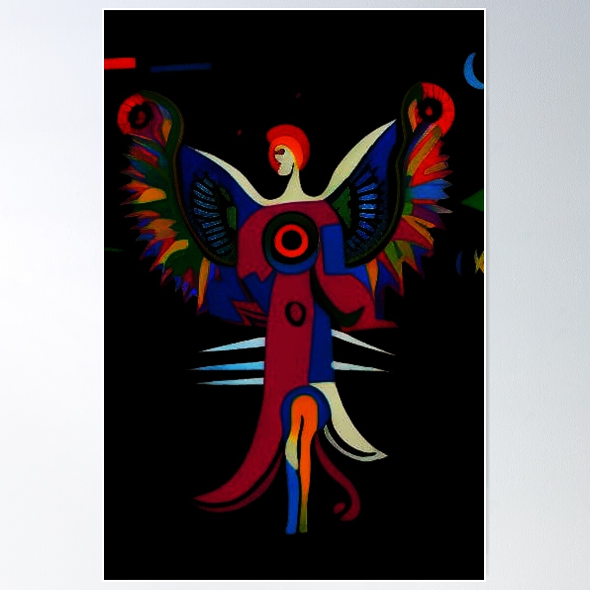 Abstract Colorful Angel Artwork With Black Background - 4 Poster Wall ...