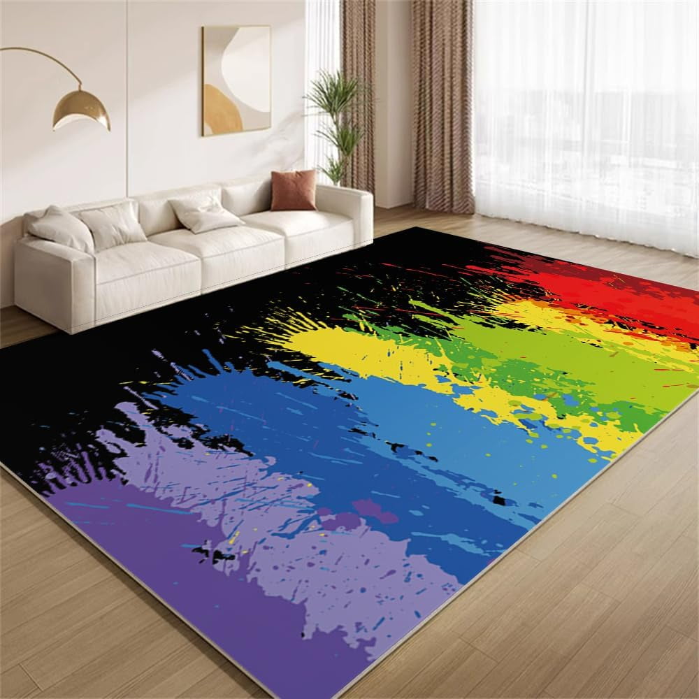 Abstract Colorful Area Rugs, Rainbow Paint Graffiti Carpet, Machine ...