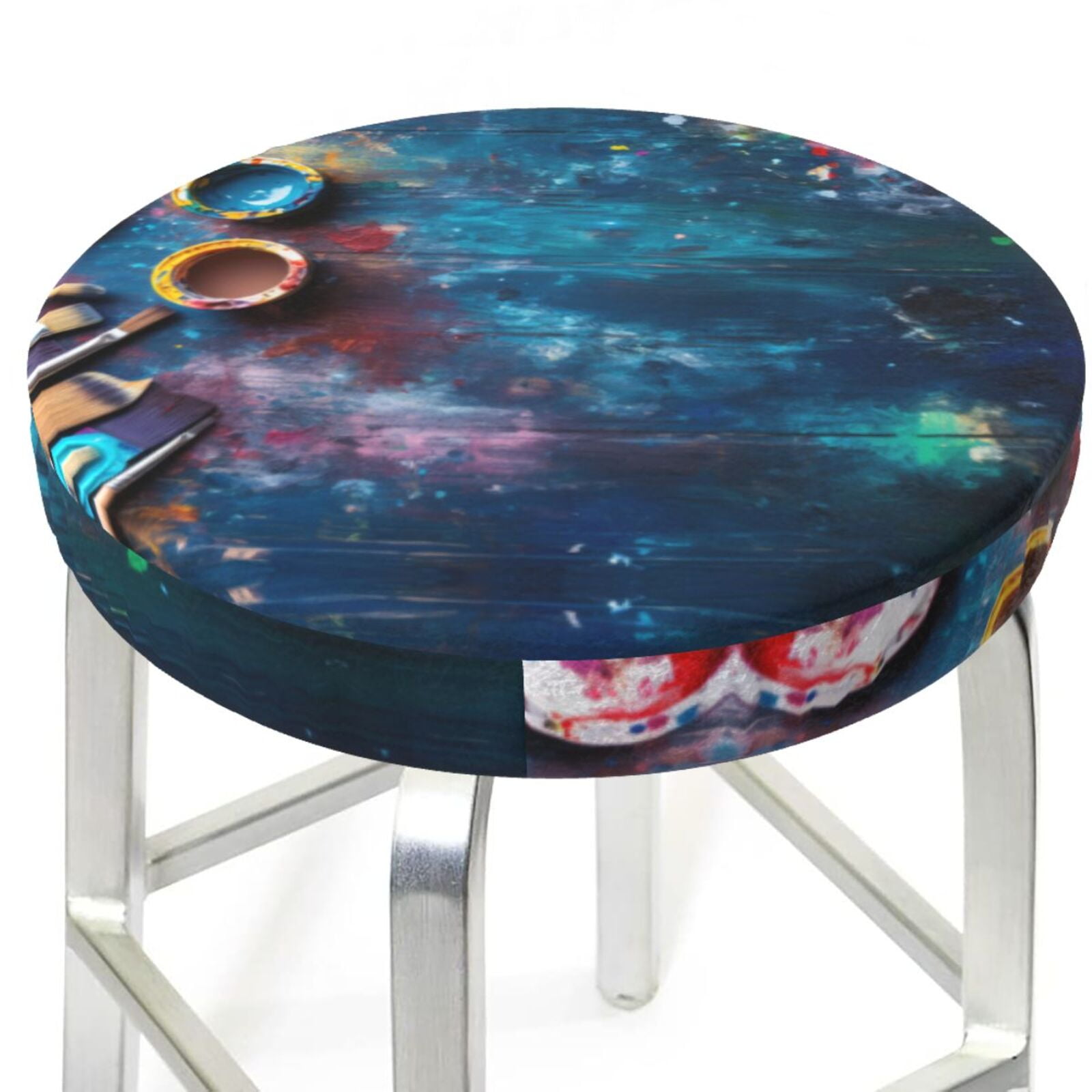 Abstract Colorful Art Supplies Bar Stool Covers - Stretch Round Seat ...