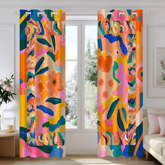 Abstract Colorful Blackout Curtains, Bright Patterned Boho Floral ...