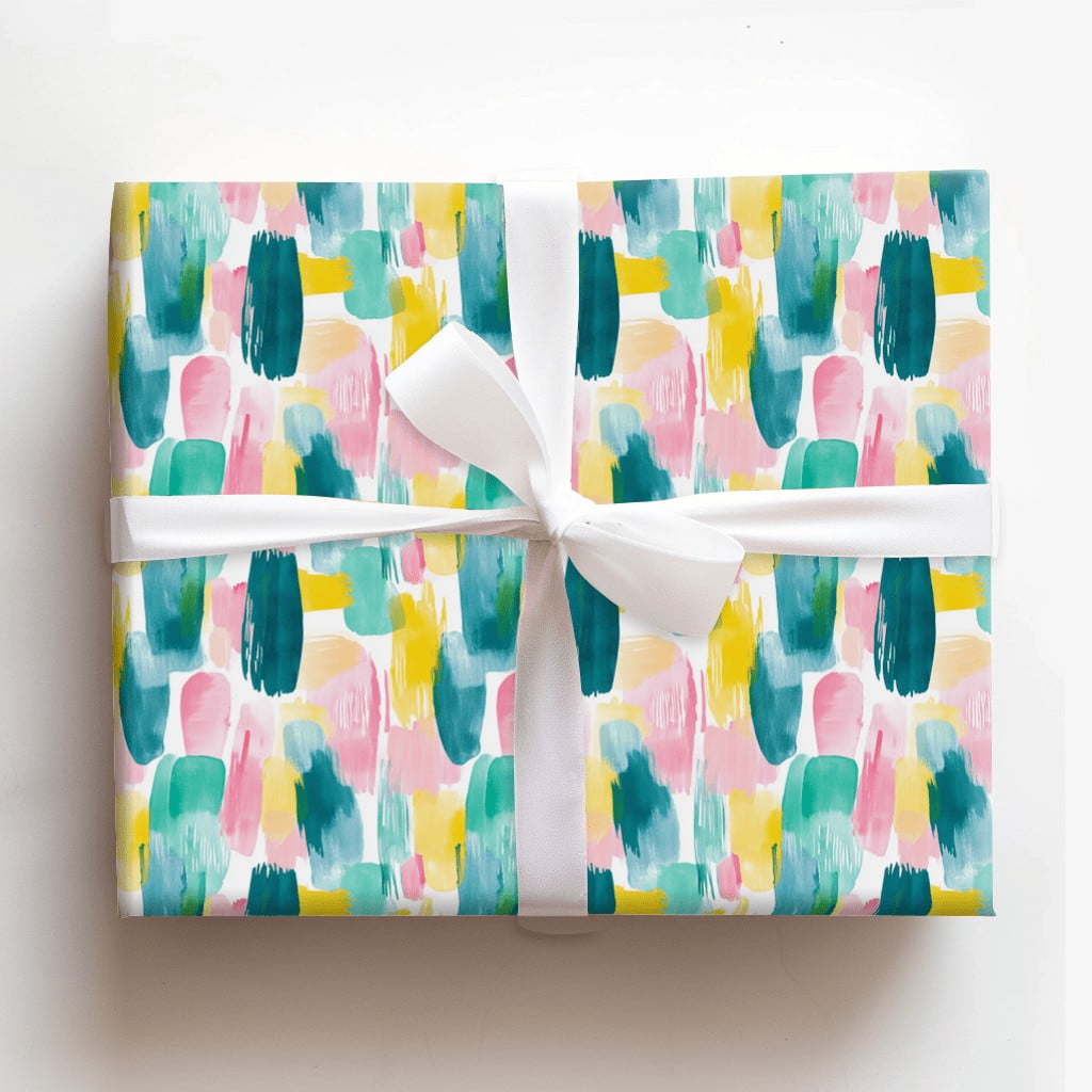 Abstract Colorful Brush Strokes Painterly Pattern Gift Wrapping Paper ...