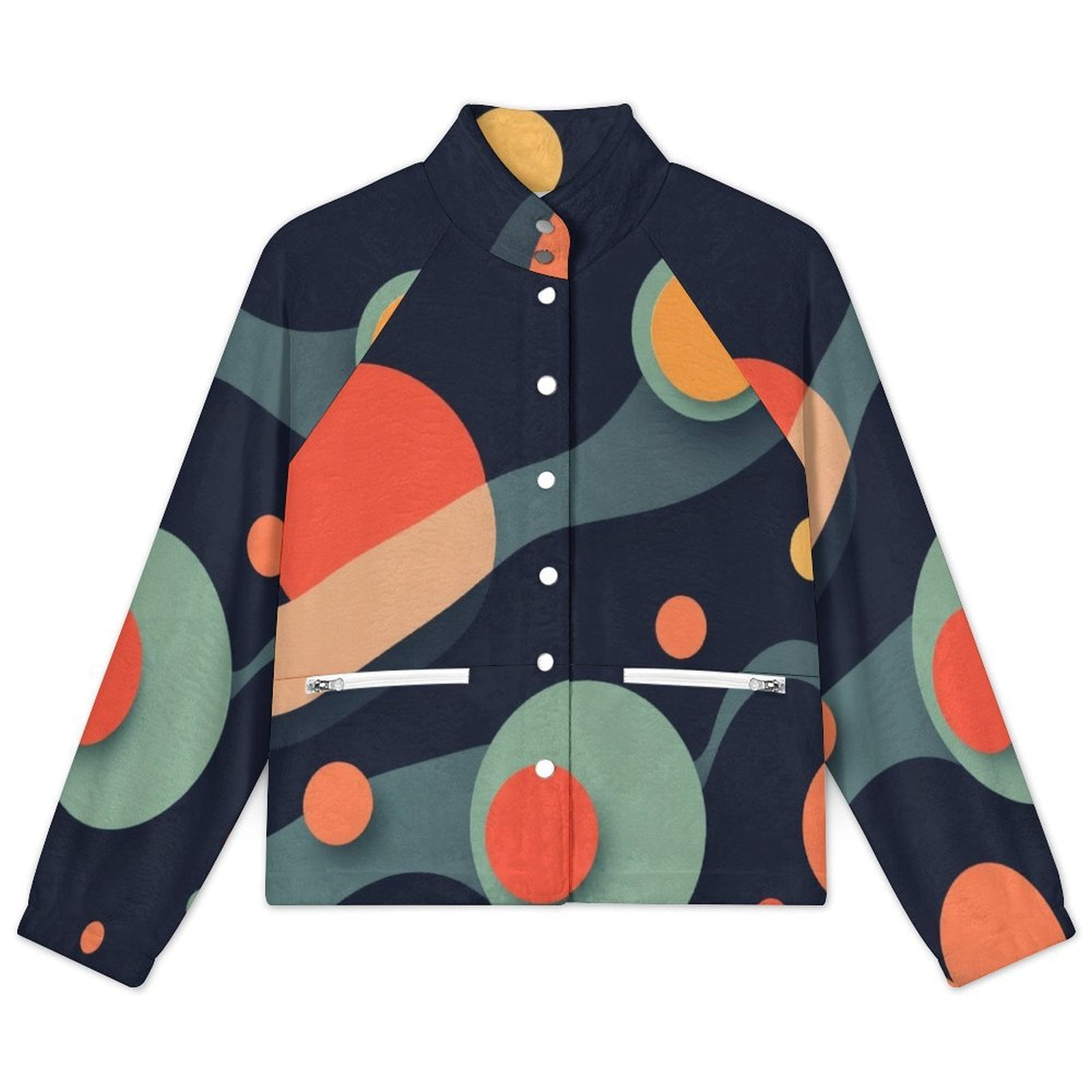Abstract Colorful Circles Fall Winter Women Jacket Stand Collar Thick ...