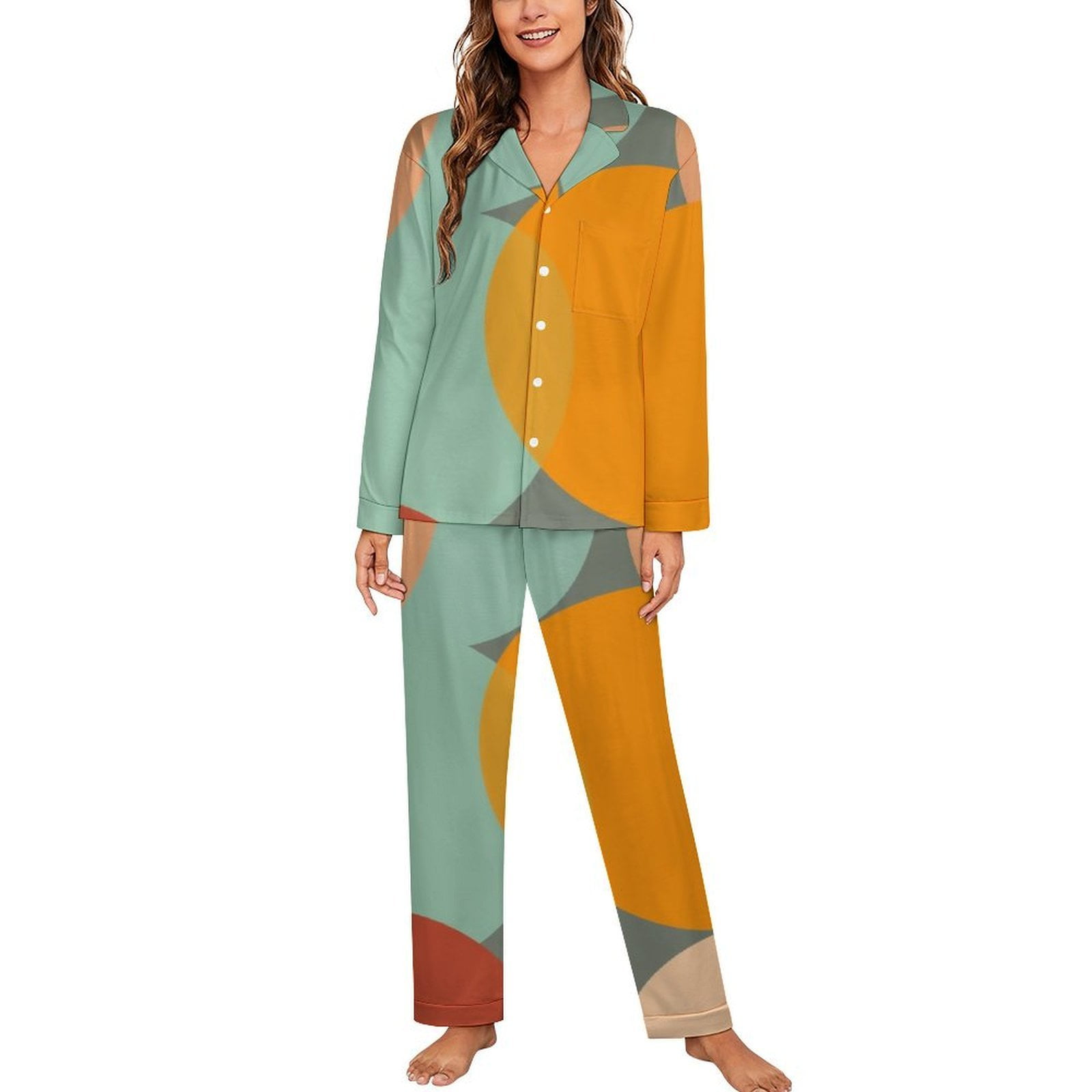 Abstract Colorful Circles Pajamas Long-Sleeve Two Piece Pajamas Set ...
