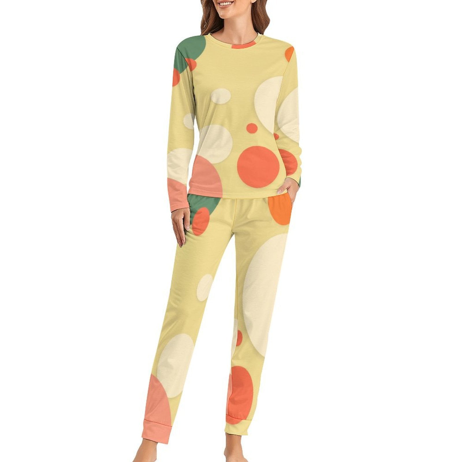 Abstract Colorful Circles Pajamas Woman Nightwear Long Sleeve Two Piece ...