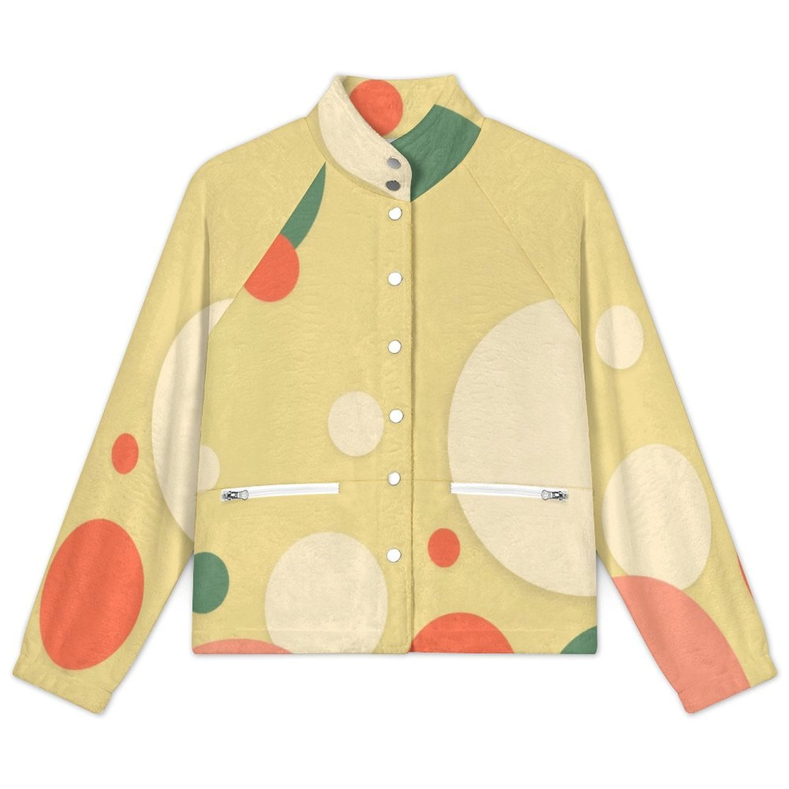 Abstract Colorful Circles Warm Women's Plush Jacket Stand Collar Full ...