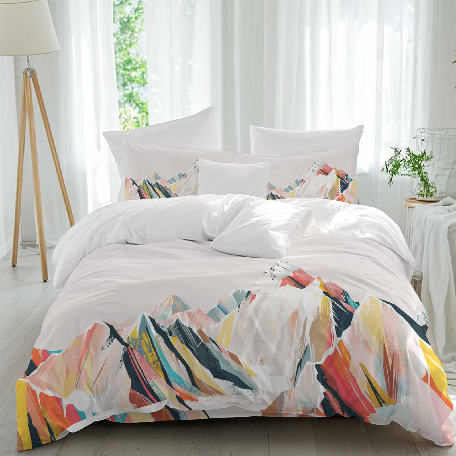 Abstract Colorful Comforter Set Twin Size, Mountain Colored Drawing Oil ...