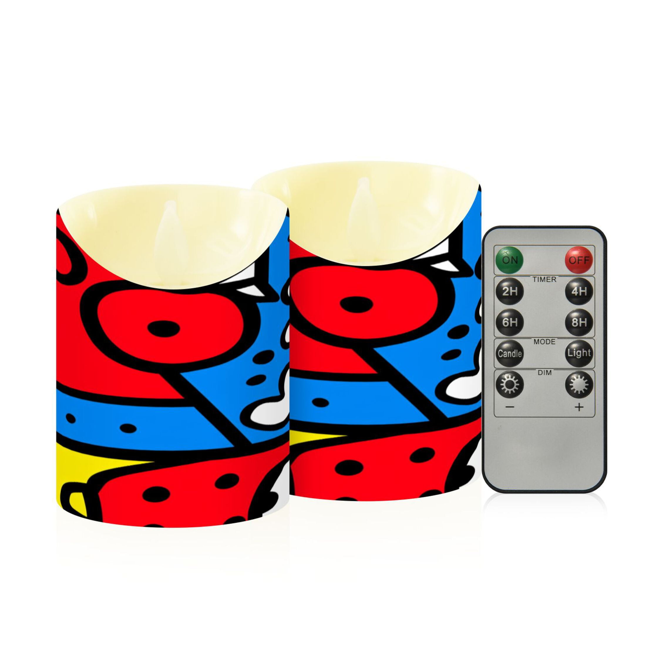 Abstract Colorful Design Flameless Candles 2 PCS with Remote Realistic ...