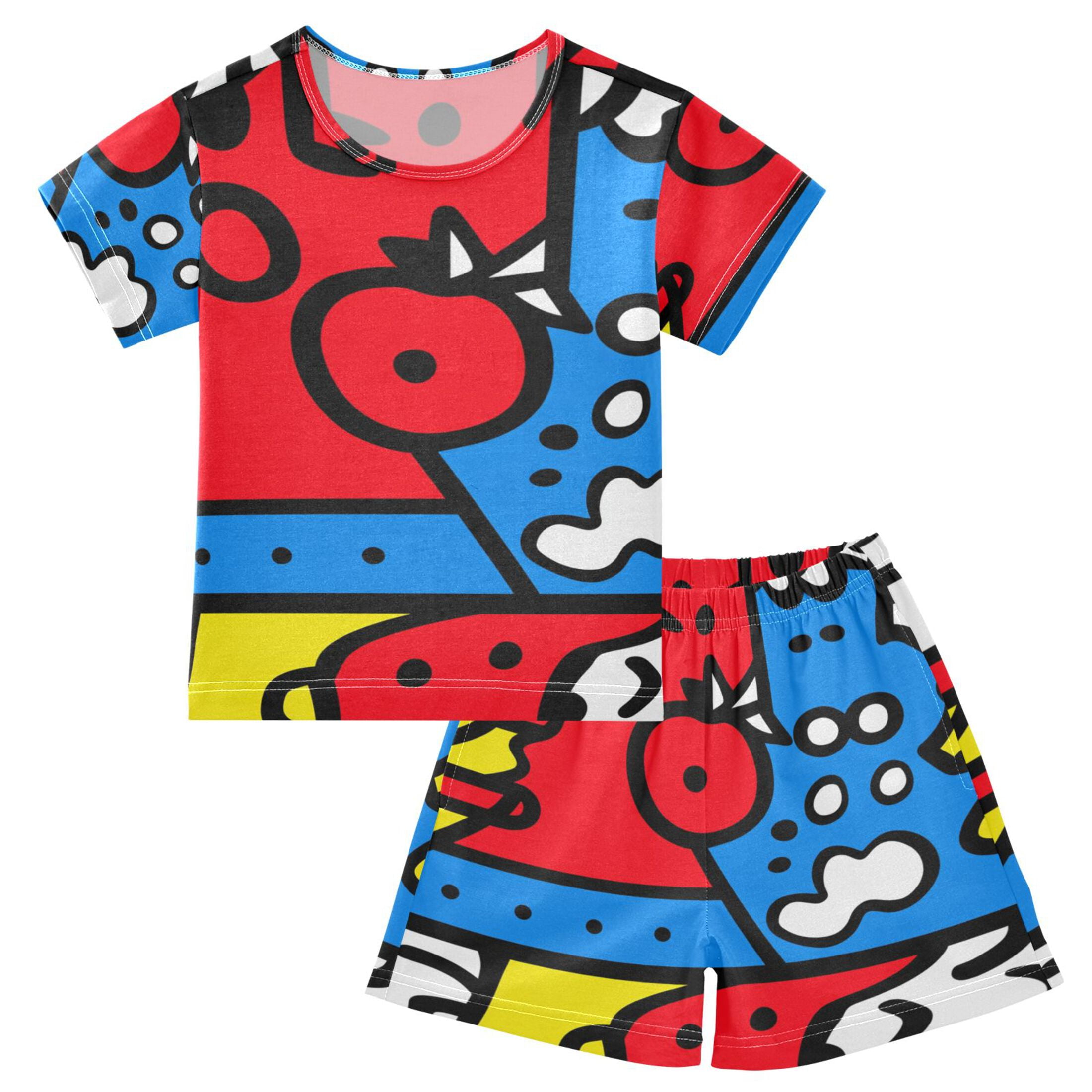 Abstract Colorful Design Summer Pajama Set Soft Cotton Short Sleeve ...
