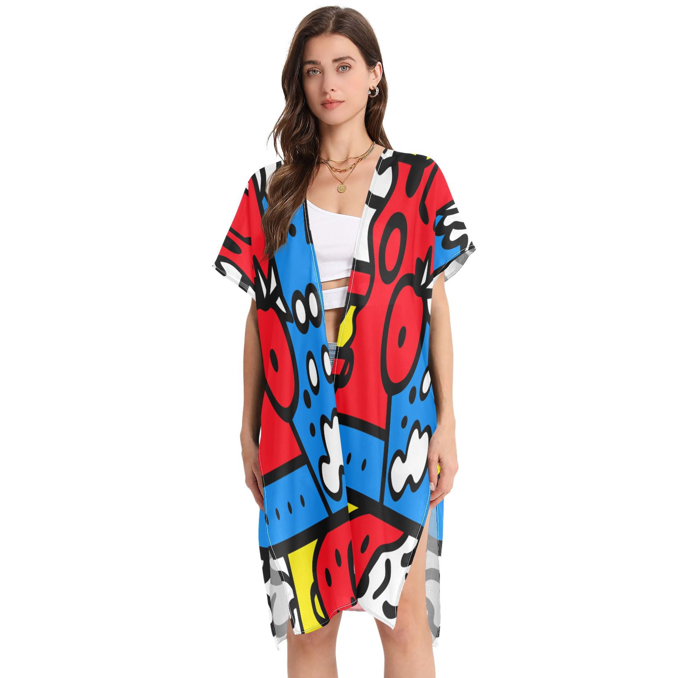 Abstract Colorful Design Women's Swimwear Cover Up Summer Cardigan ...