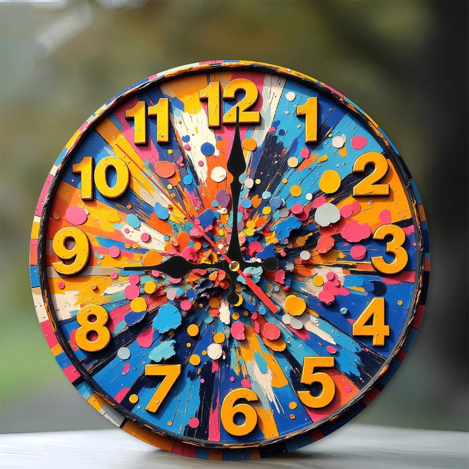 Abstract Colorful Explosion Clock Wall Art 10-Inch Silent Wooden Wall ...