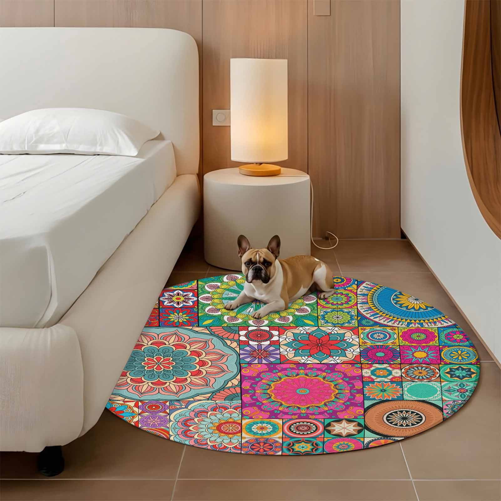 Abstract Colorful Floral 3ft Round Rug for Bathroom Accent Bedside ...