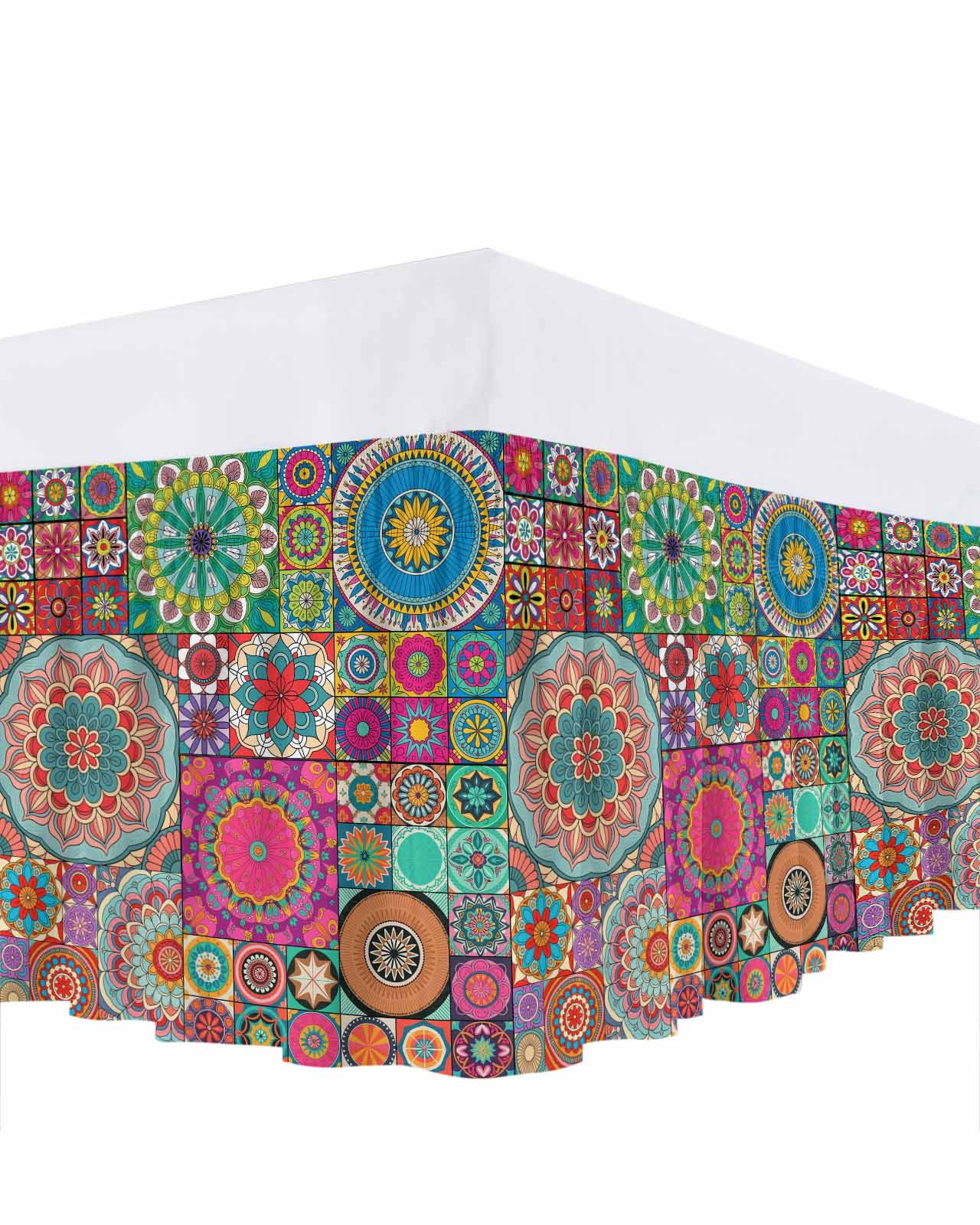 Abstract Colorful Floral Bed Skirt King Size 16 Inch Drop, Ethnic Style ...