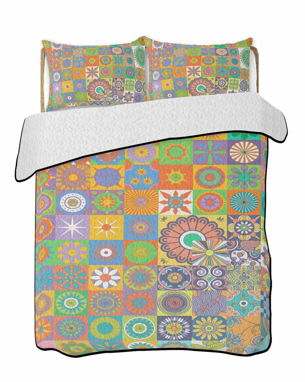 Abstract Colorful Floral Quilts Bedding Set Full Size Countryside ...
