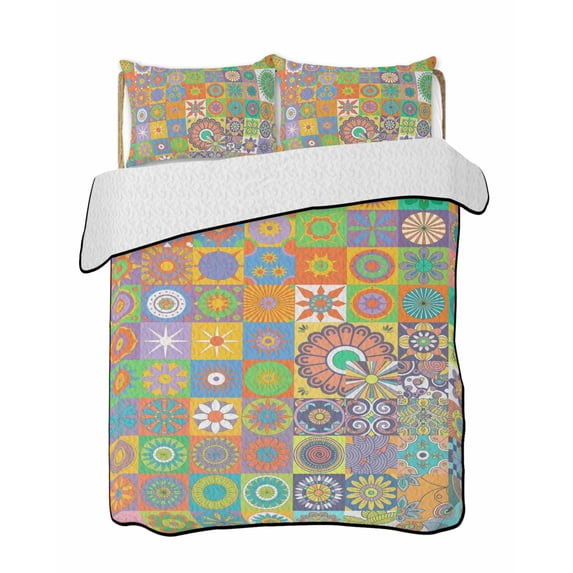 Abstract Colorful Floral Quilts Bedding Set Full Size Countryside ...