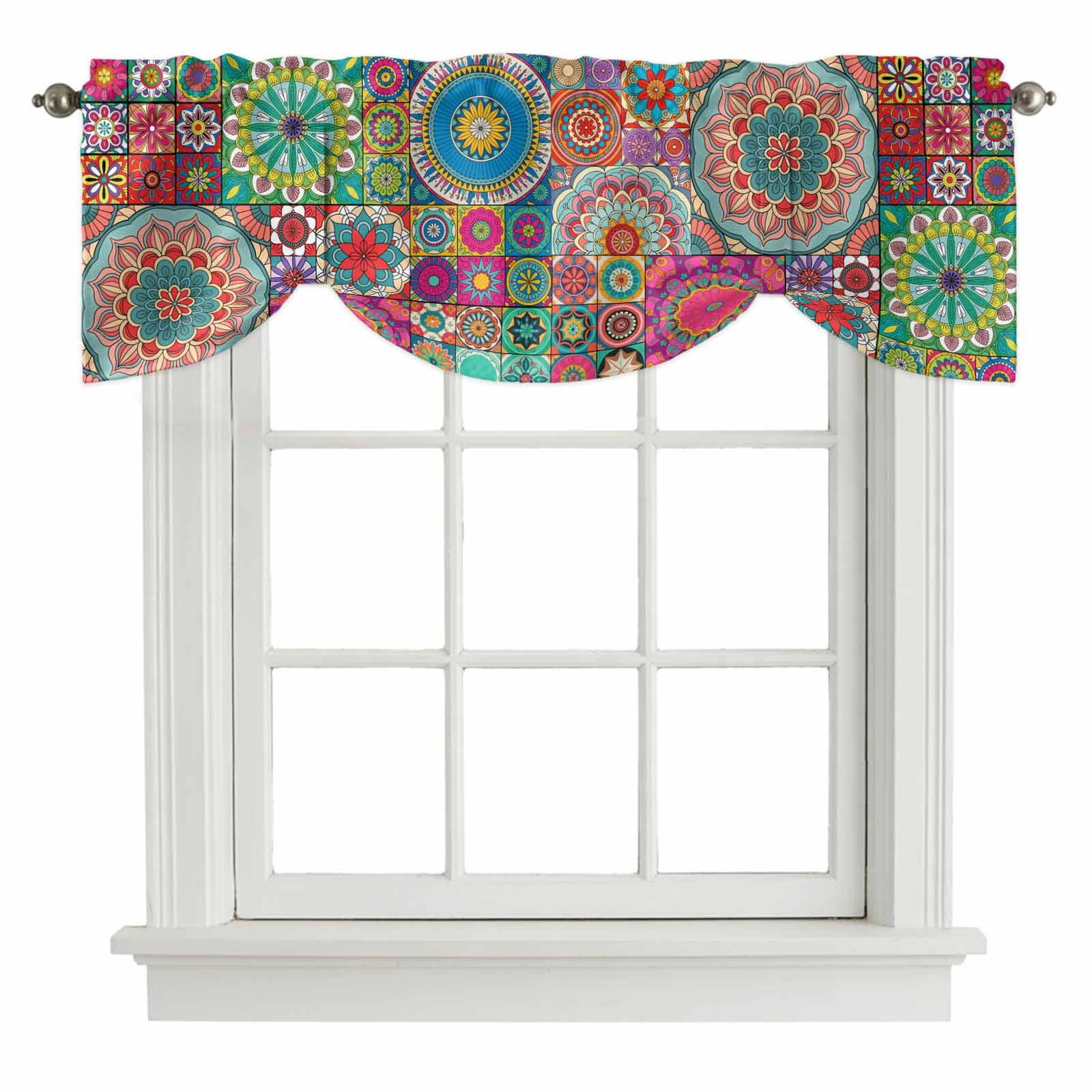 Abstract Colorful Floral Tie Up Valance Curtains Ethnic Style ...