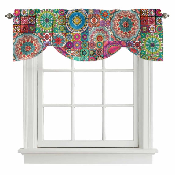 Abstract Colorful Floral Tie Up Valance Curtains Ethnic Style ...