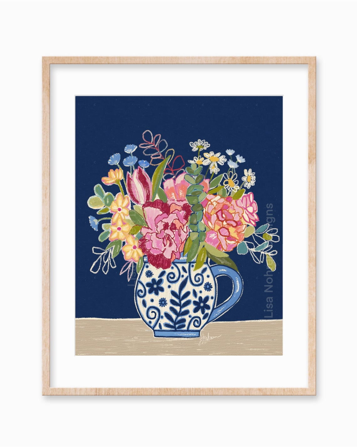 Abstract Colorful Floral Wall Art Illustration Art Navy Botanical ...