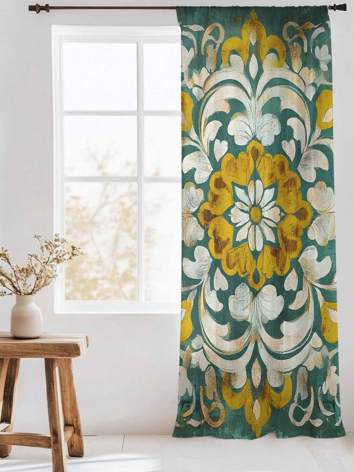 Abstract Colorful Flower Sheer Curtains 96 Inch Long 1 Panel Vintage ...