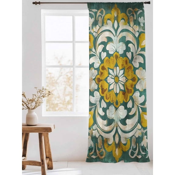 Abstract Colorful Flower Sheer Curtains 96 Inch Long 1 Panel Vintage ...