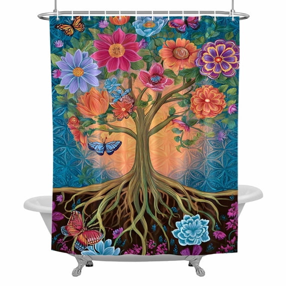 Abstract Colorful Flower Shower Curtain for Bathroom, Retro Root Life ...